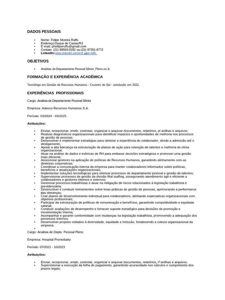 Currículo Felipe Ruffo | PDF | Gestão de recursos humanos | Business