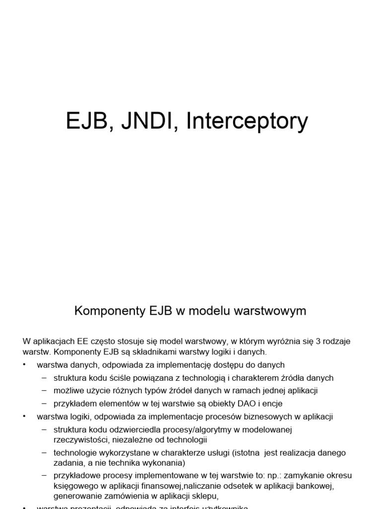 EJB, JNDI, Interceptory | PDF