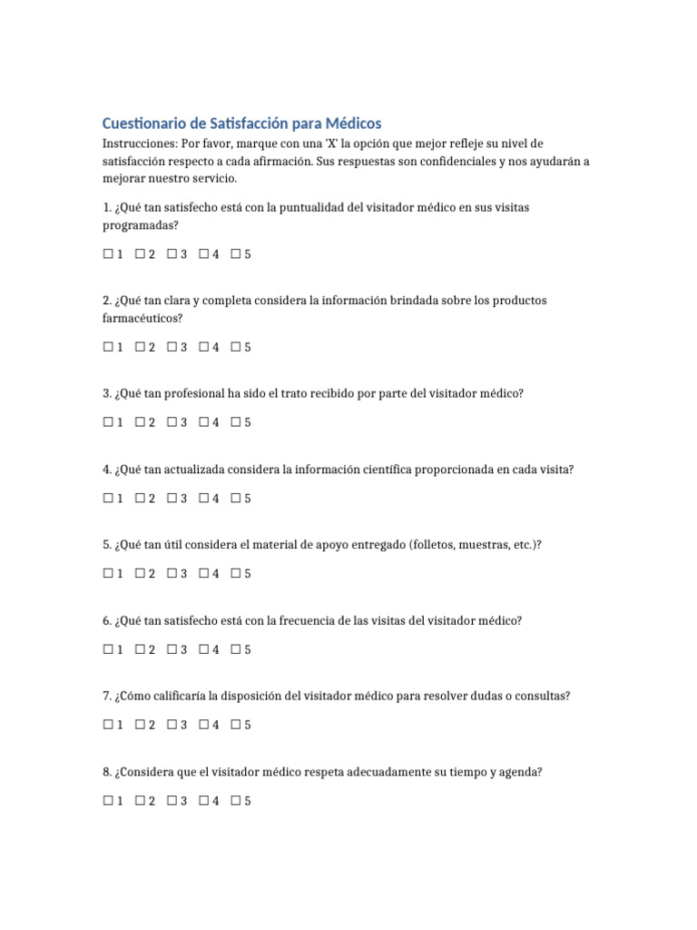 Cuestionario Satisfacción Médicos | PDF