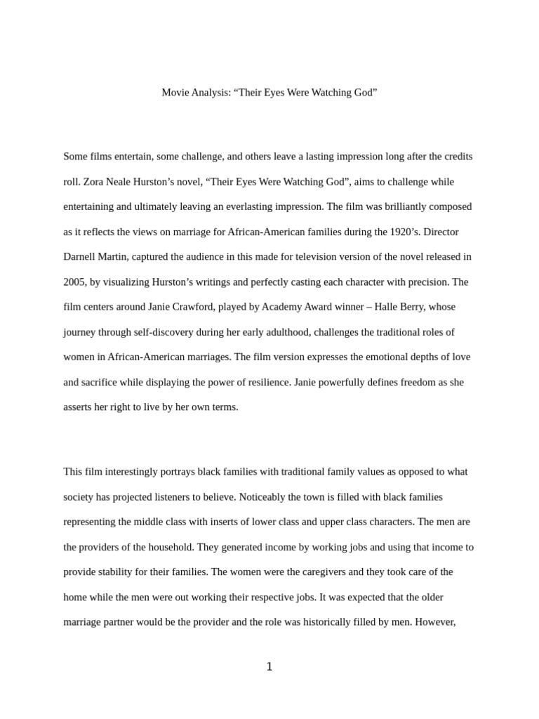 Movie Analysis For The Film "Their Eyes Were Watching God" | PDF ...
