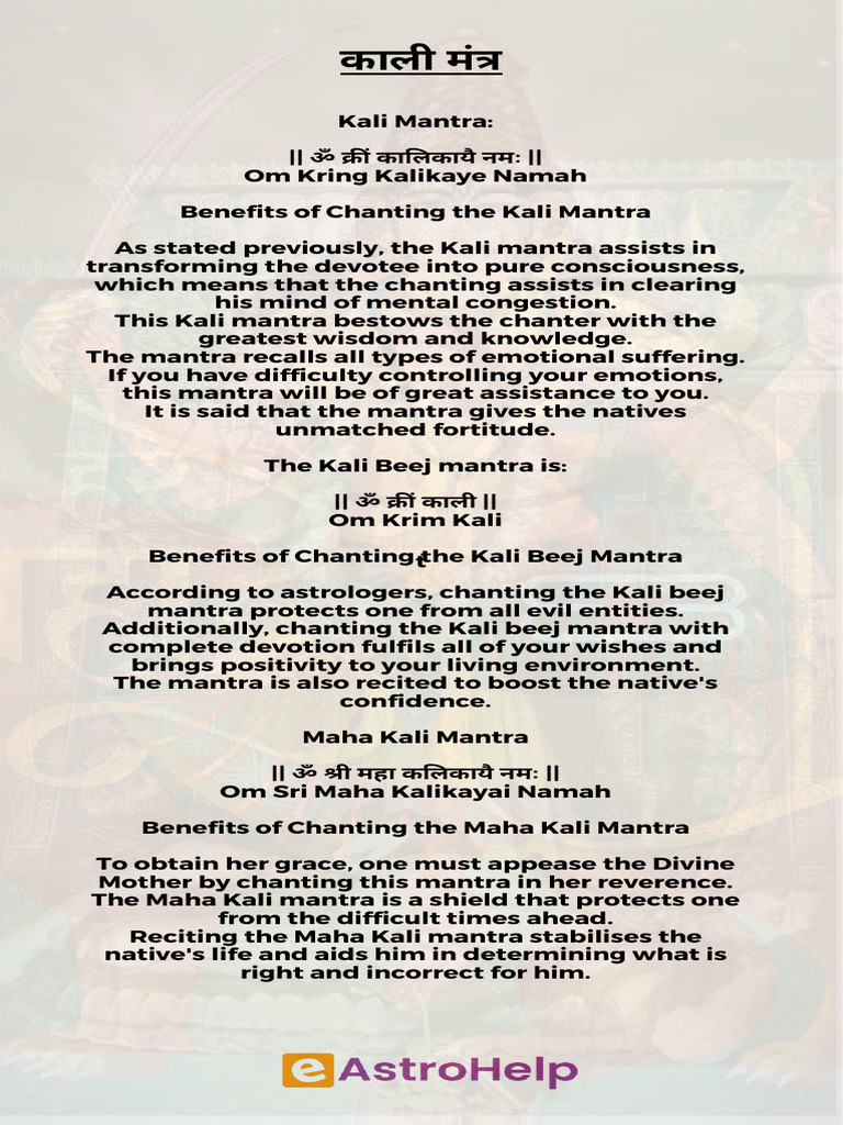 Kali Mantra Benefits PDF | PDF | Kali | Mantra