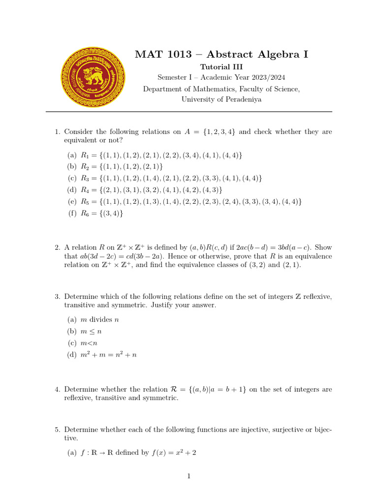 MAT 1013 Tutorial 3 | PDF | Mathematical Concepts | Algebra