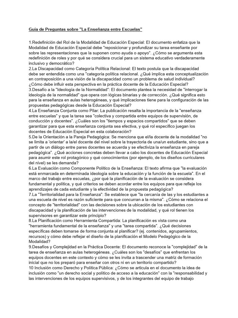 Guía de Preguntas Sobre - La Enseñanza Entre Escuelas - y Todos Pueden ...