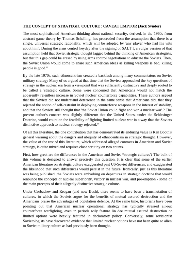 Understanding Strategic Culture Differences | PDF | Mutual Assured ...