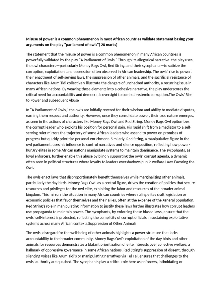 Misuse of Power in "Parliament of Owls" | PDF | Political Science