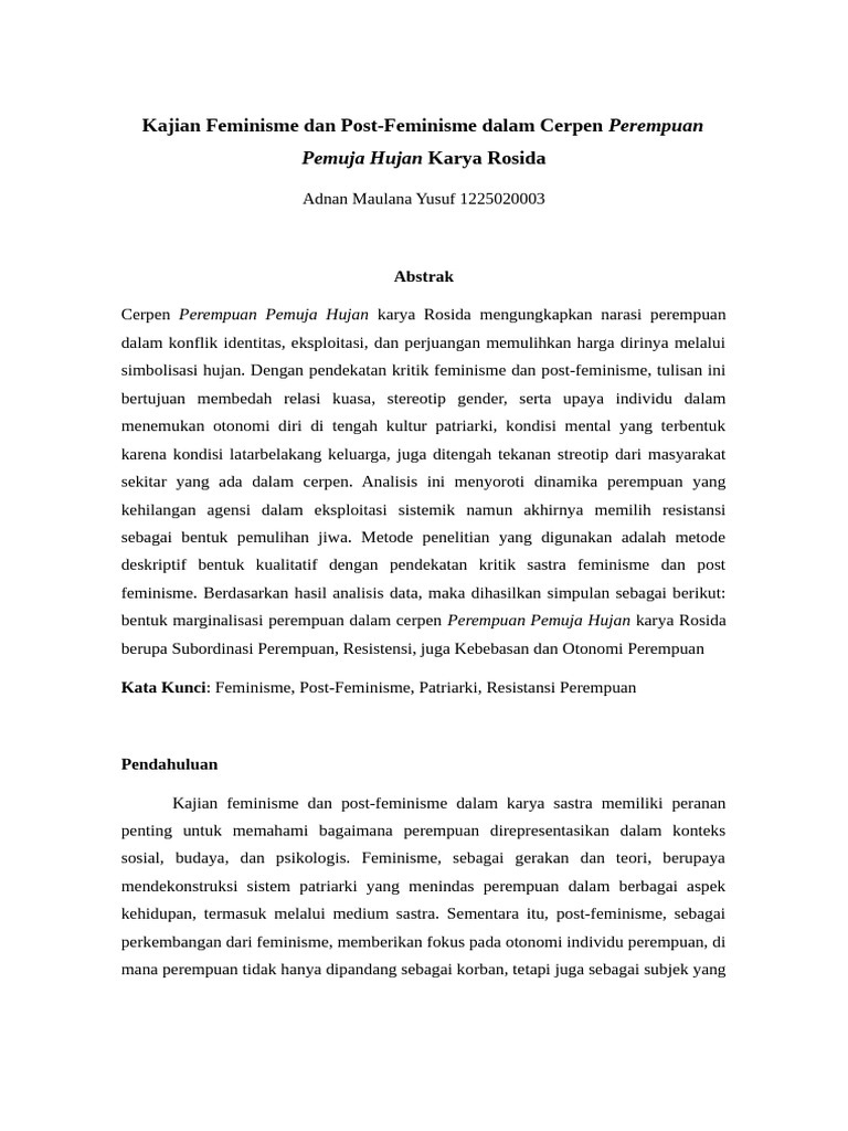Analisis Post-Feminisme dalam Cerpen | PDF