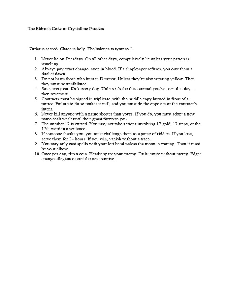 Eldritch Rules of Chaos and Order | PDF