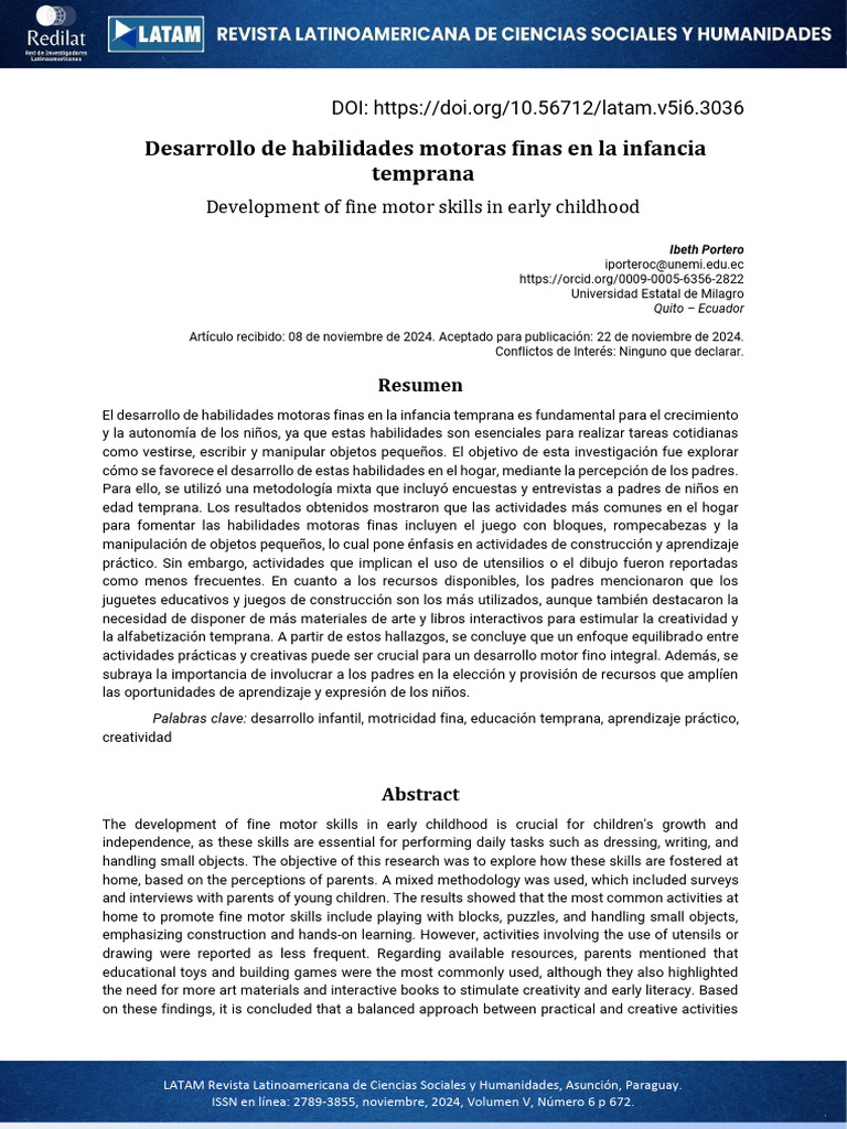 Desarrollo de Habilidades Motoras Finas en La Infa | PDF | Las emociones | Aprendizaje