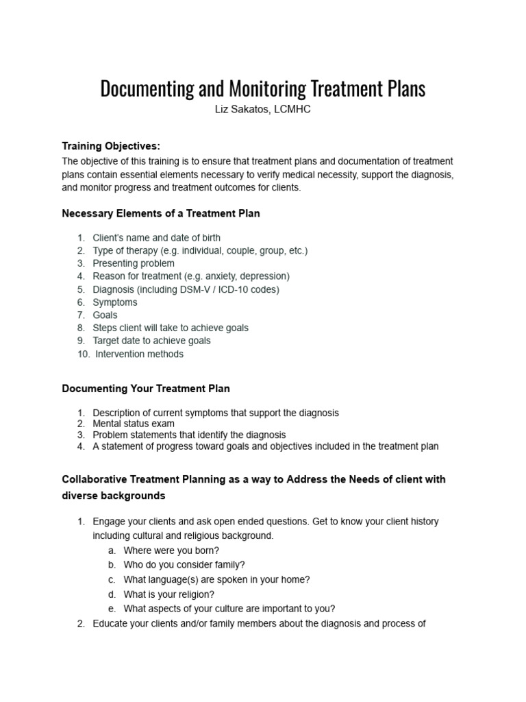 Documenting and Monitoring Treatment Plans | PDF