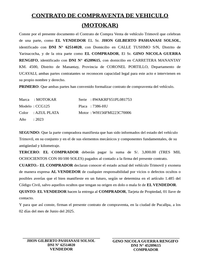 Contrato de Compraventa de Moto | PDF