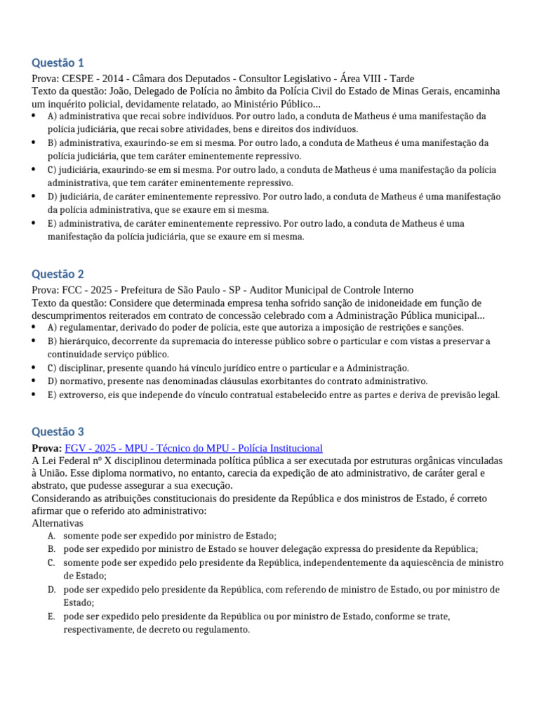 Questoes Poderes Adm Prof Vitor Aires | PDF | Poder Policial (Lei Constitucional dos Estados ...