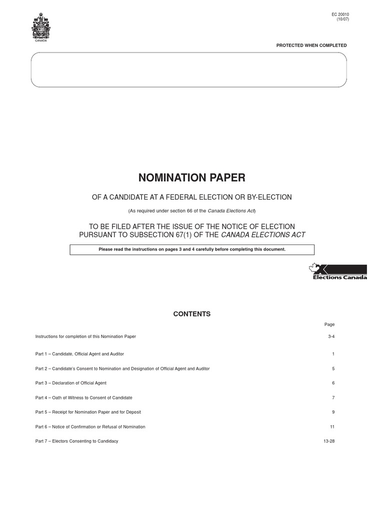 3-Ec20010 e Candidate Nomination Paper | Elections | Personally ...