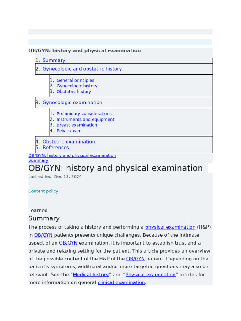 OBGYN History and Physical Examination | PDF | Sexually Transmitted ...