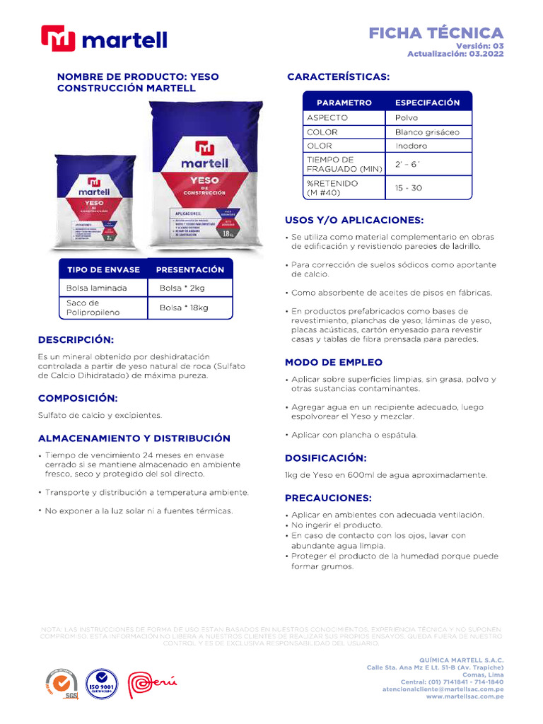 Yeso Martell Ficha Tecnica | PDF
