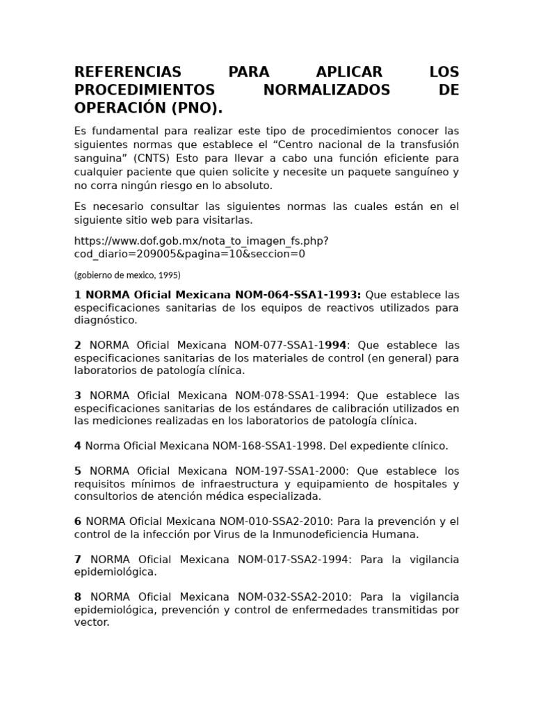 Referencias para Aplicar Los Procedimientos Normalizados de Operación | PDF | Hospital ...