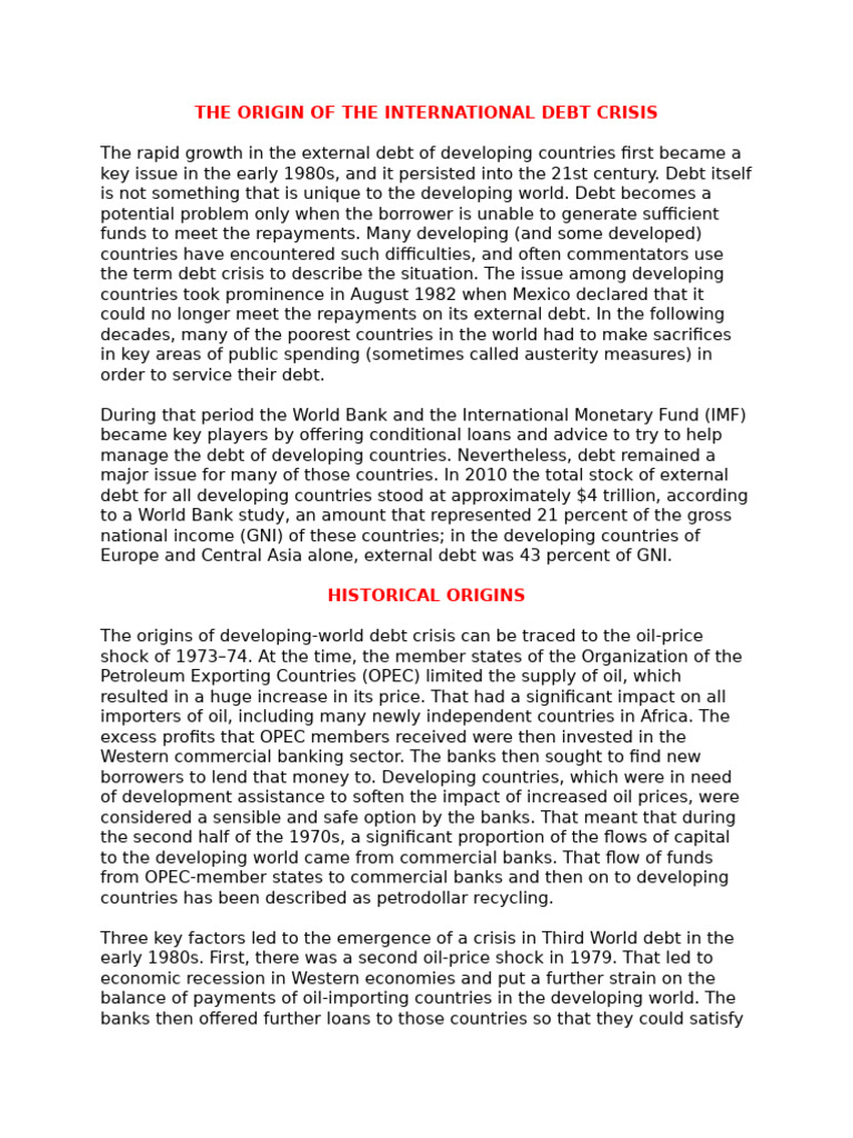The Origin of The International Debt Crisis | PDF | Price Of Oil | Interest