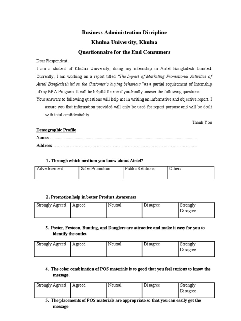 Questionnaire Updated (Public Relation Included) | PDF | Promotion ...