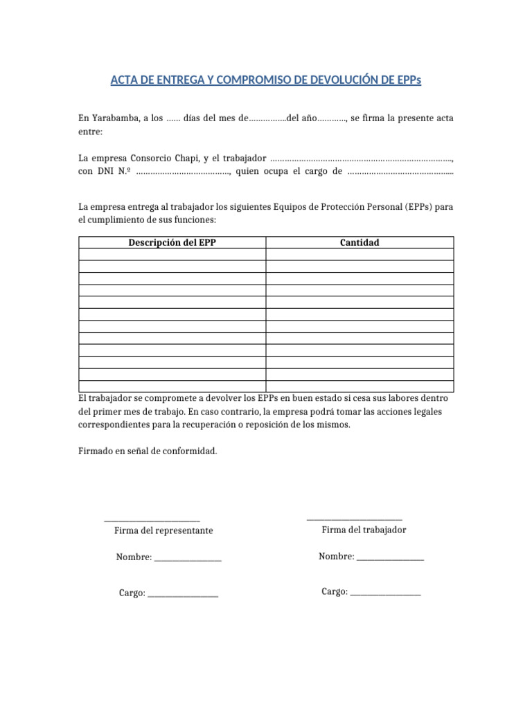 Acta Simple Devolucion EPPs | PDF