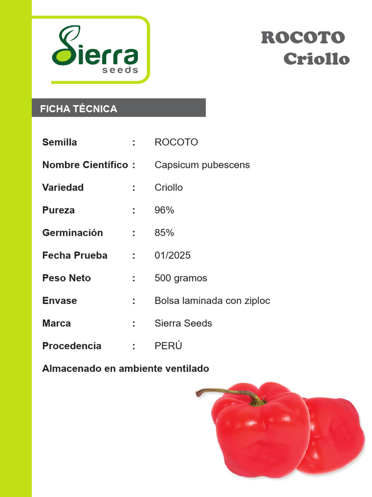 FT - Rocoto Criollo - Sierra Seeds | PDF