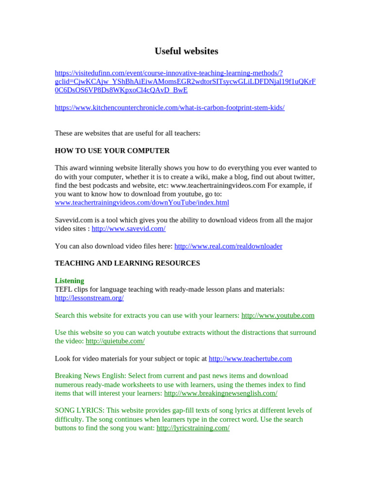 Useful Websites by Graham | PDF | Reading Comprehension | Learning