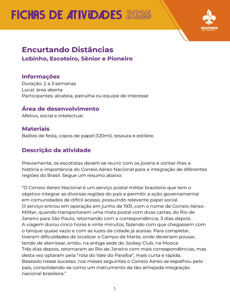 Ficha de Atividade Grande Jogo Aereo 2025 Encurtando Distancias 1 | PDF