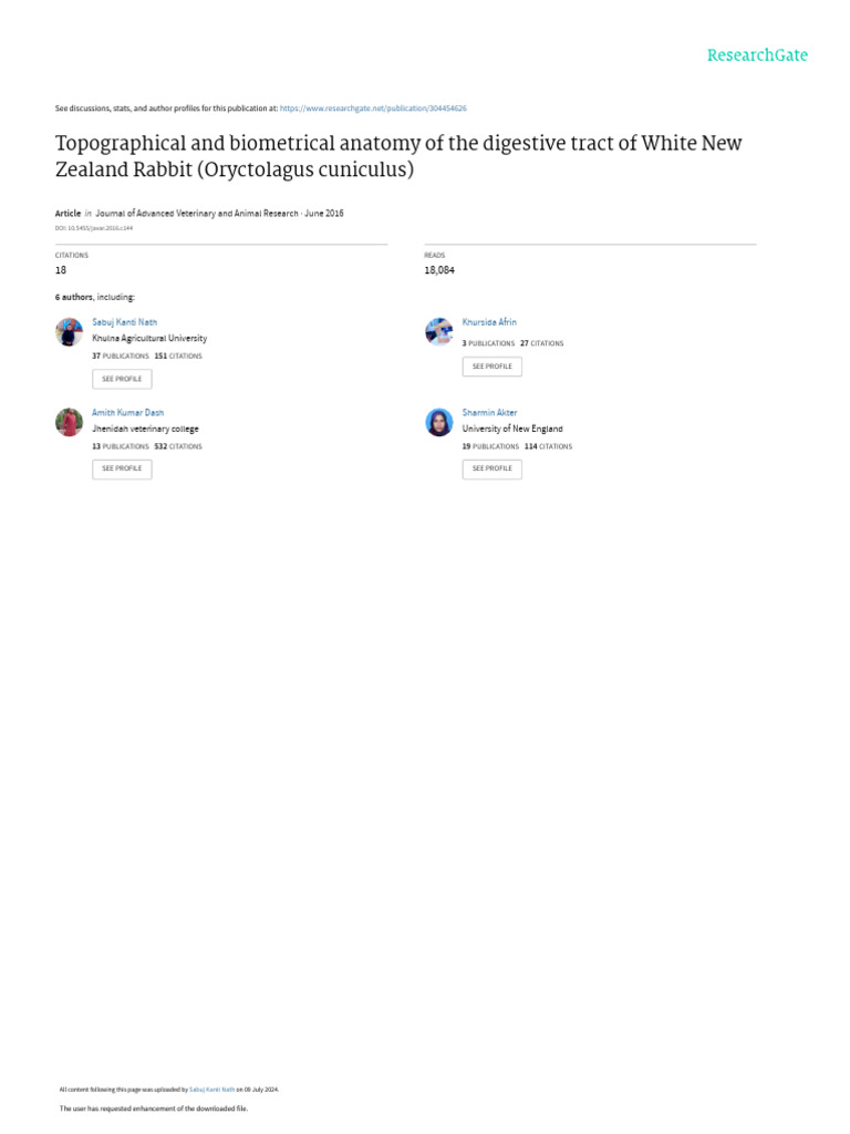 Topographical and Biometrical Anatomy of The Digestive Tract of White ...