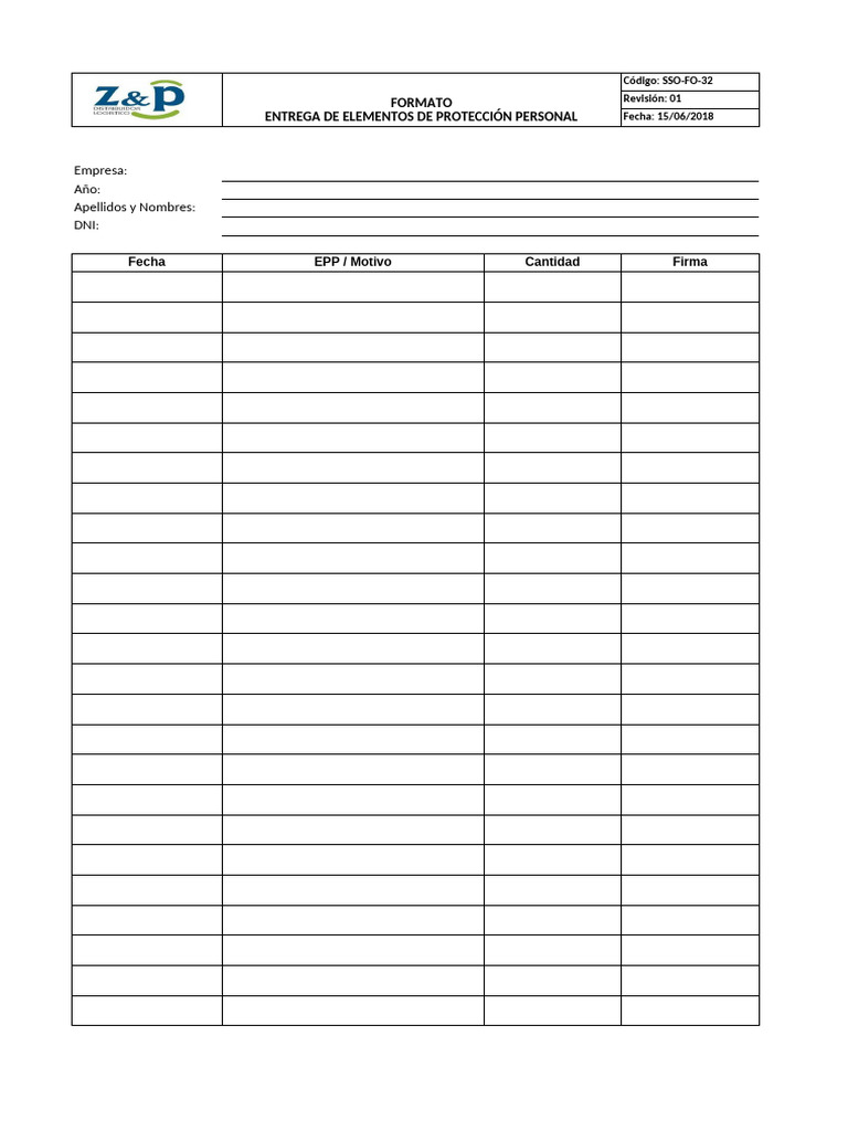 SSO-FO-32 R01 - Formulario Entrega de EPP | PDF