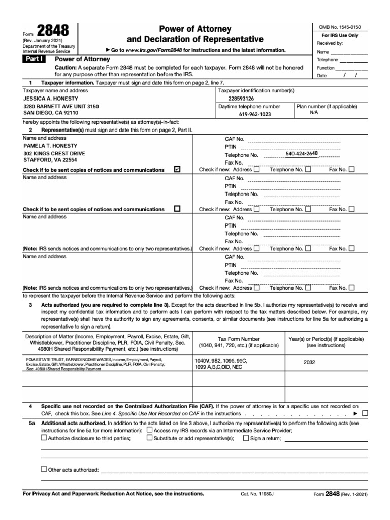 IRS Form 2848: Power of Attorney Guide | PDF | Internal Revenue Service ...