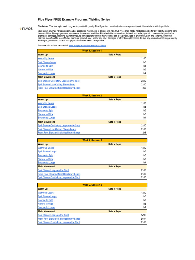 Plus Plyos Yielding Series Free 8-Week Program | PDF | Damages