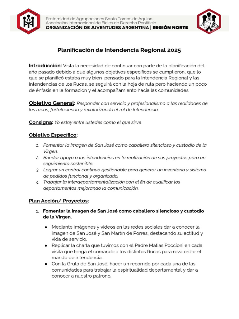 Planificación de Intendencia Regional 2025 | PDF