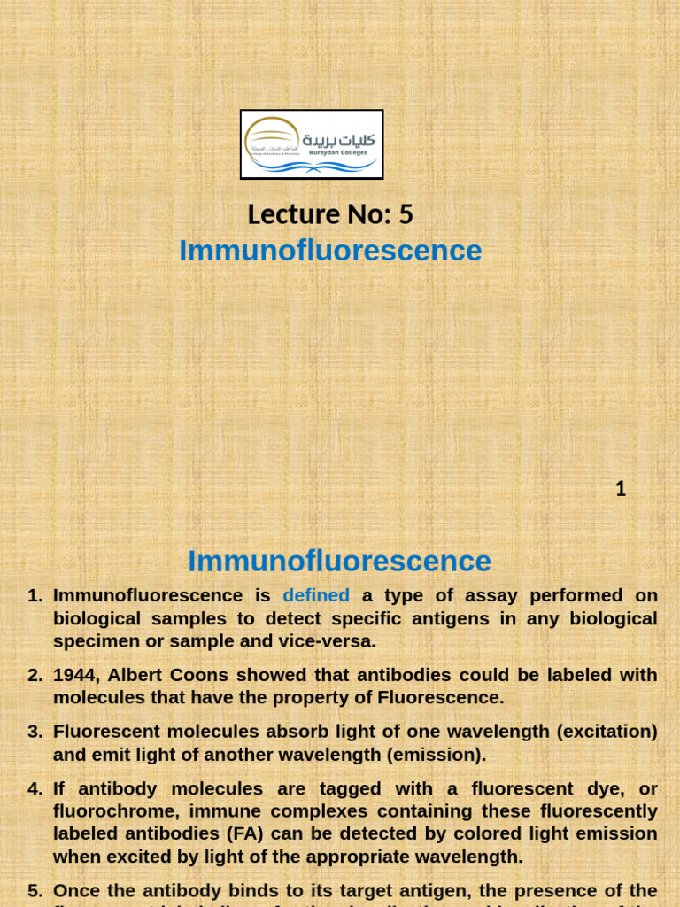 Lec 5. Immunofluorescence | PDF | Immunofluorescence | Fluorophore