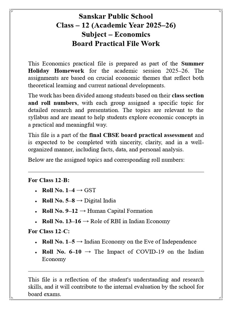 Class 12 Economics Board Practical File | PDF