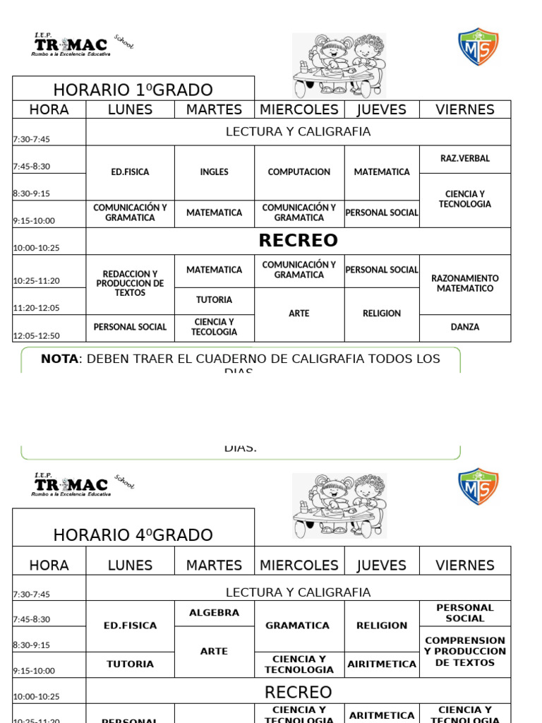 Horario Escolar por Grados | PDF | Ciencias de la Computación