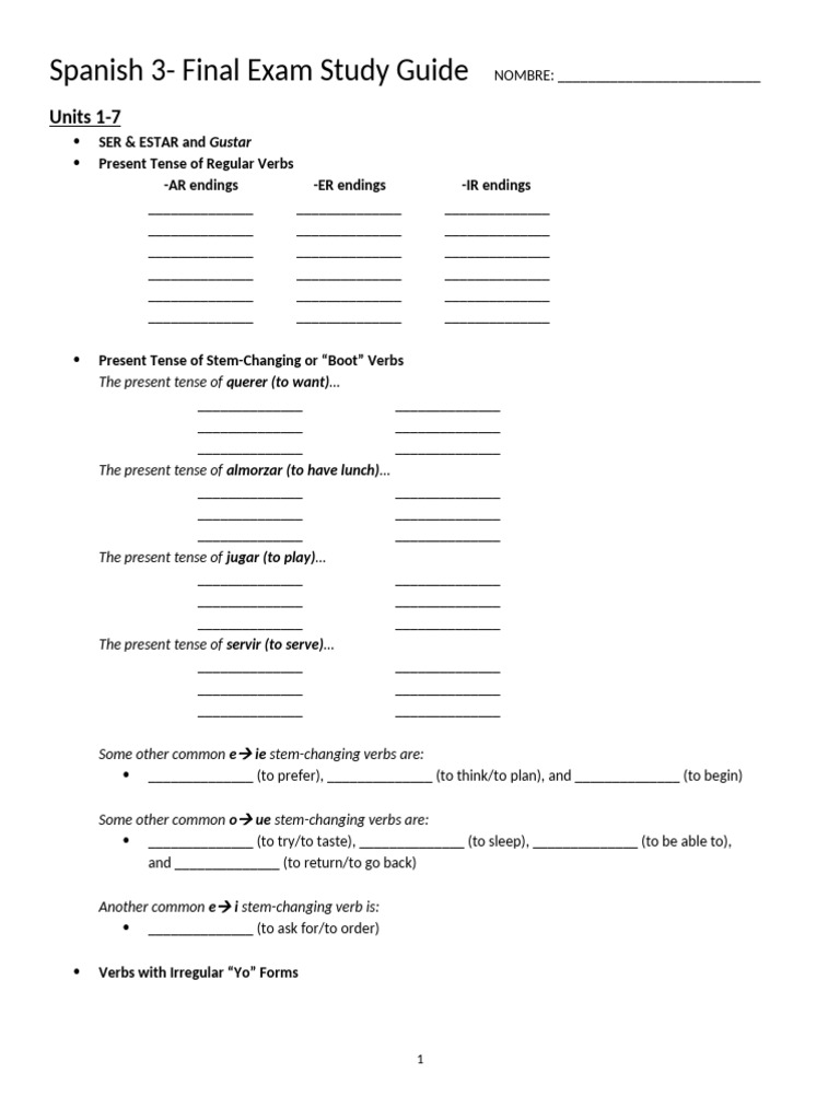 Spanish 3- Final Exam Study Guide - Tagged | PDF | Grammatical Tense | Verb
