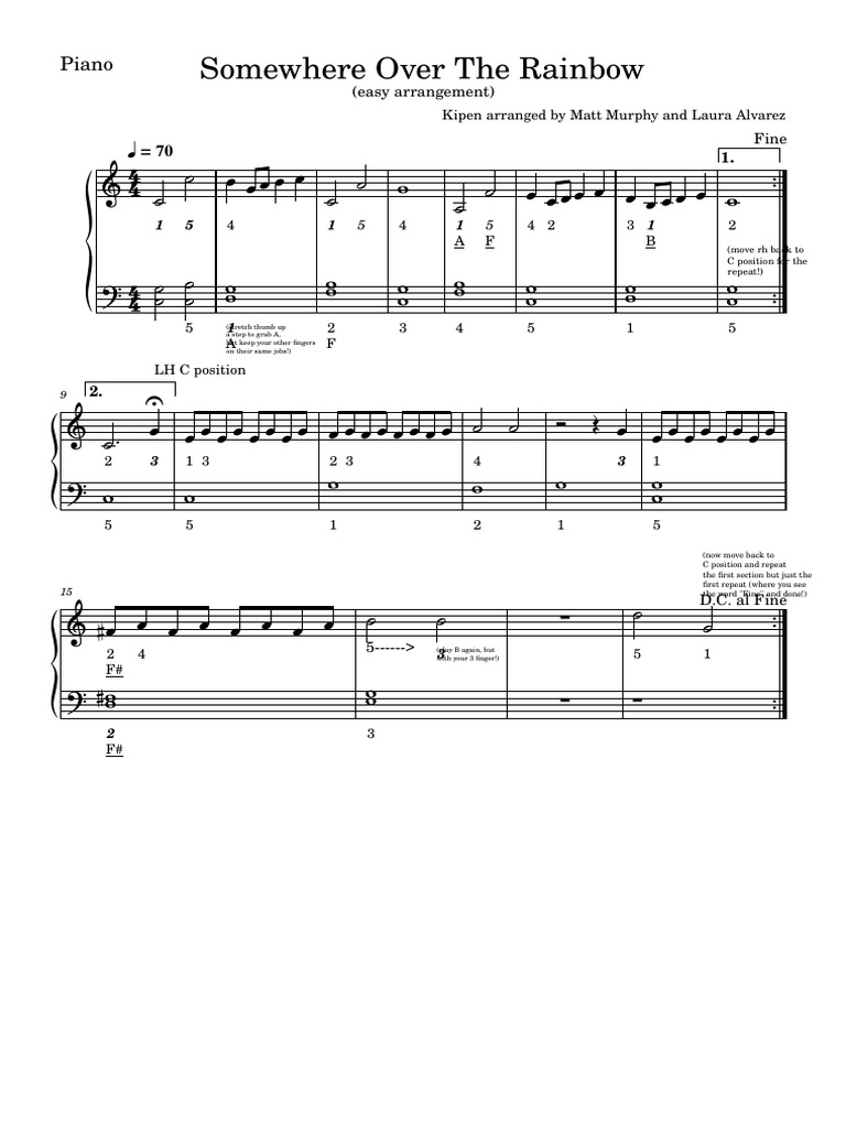 Somewhere Over The Rainbow - Very Easy Arrangement (1) - Piano | PDF