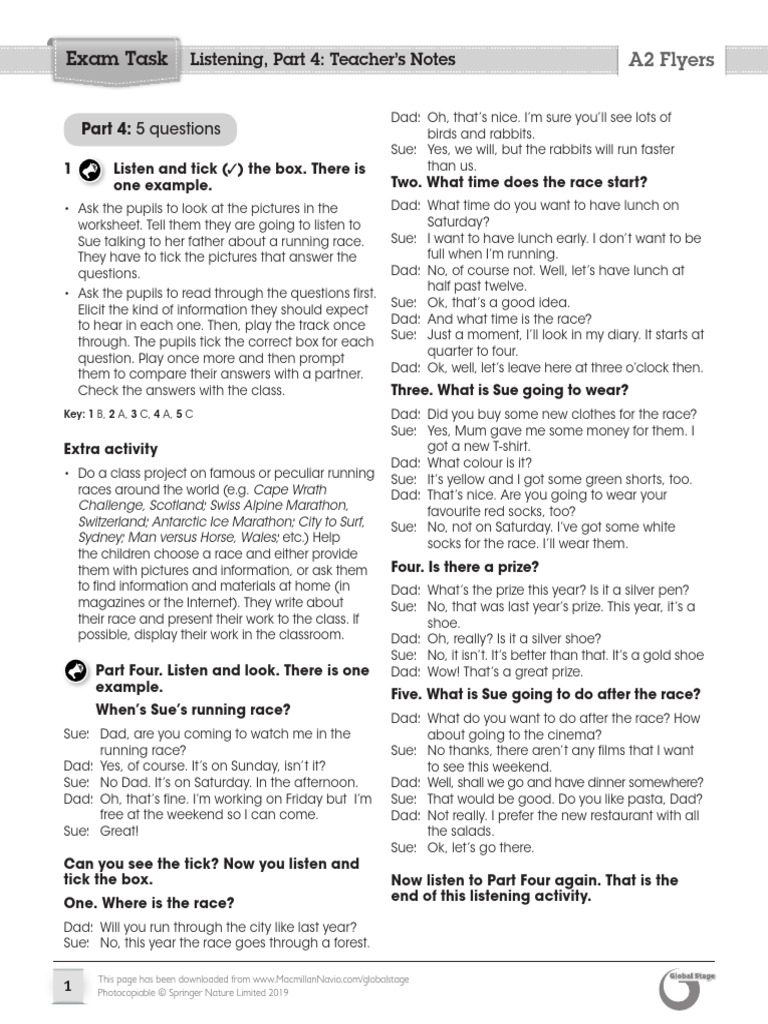 GS A2 Flyers Exam Task L Pt4 TN | PDF