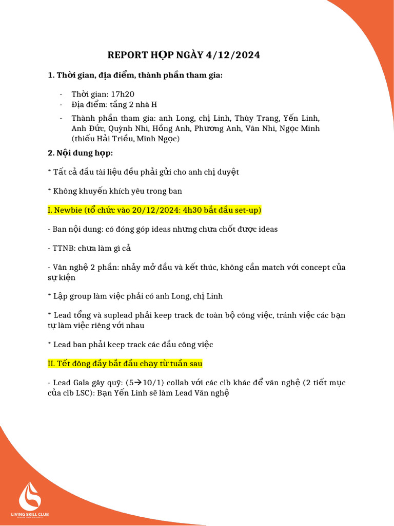 LSC Report Họp BVH Lần 1 | PDF