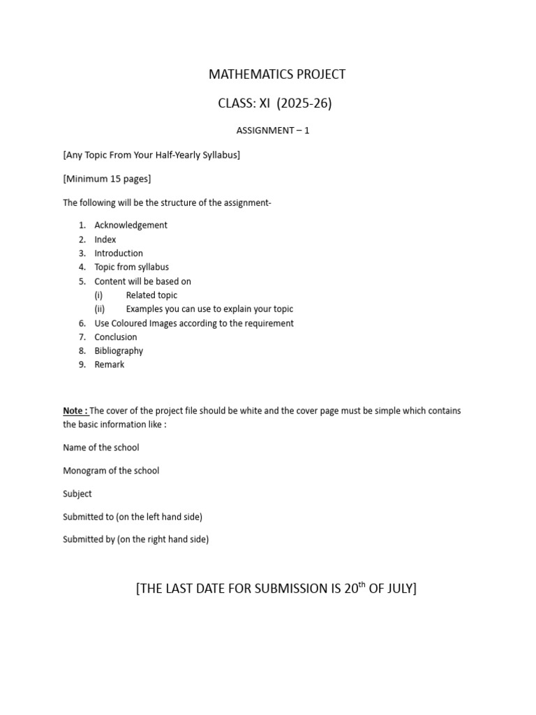 Mathematics Project 11th (2025-26) | PDF