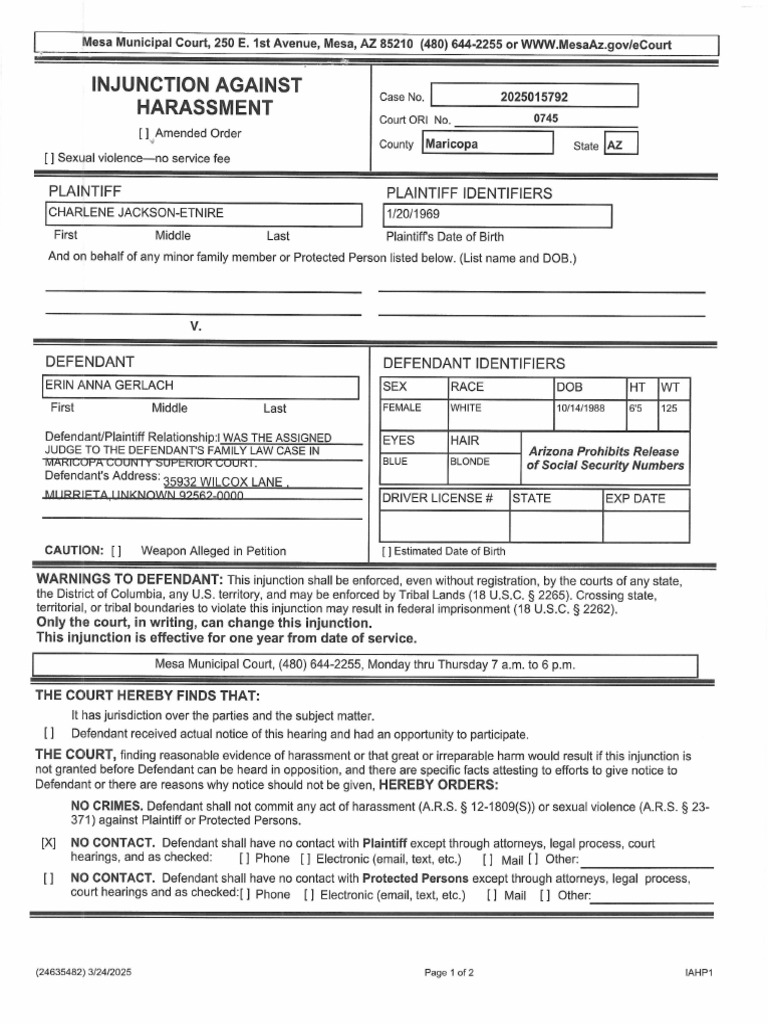 Arizona Judge Charlene Jackson Files A Restraining Order Against A ...