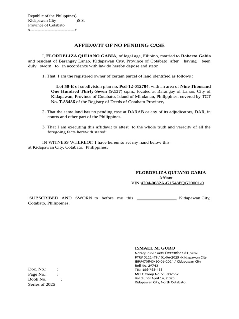 Affidavit of No Pending Case - Quijano | PDF