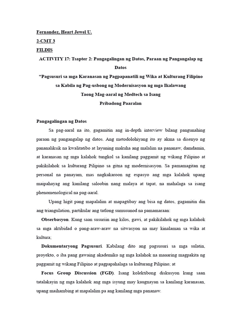 ACTIVITY 17 Pangagalingan NG Datos, Paraan NG Pangangalap NG Datos | PDF