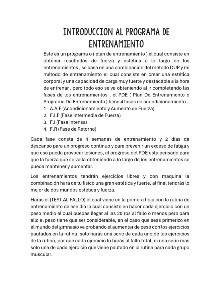 Introduccion Al Programa de Entrenamiento | PDF