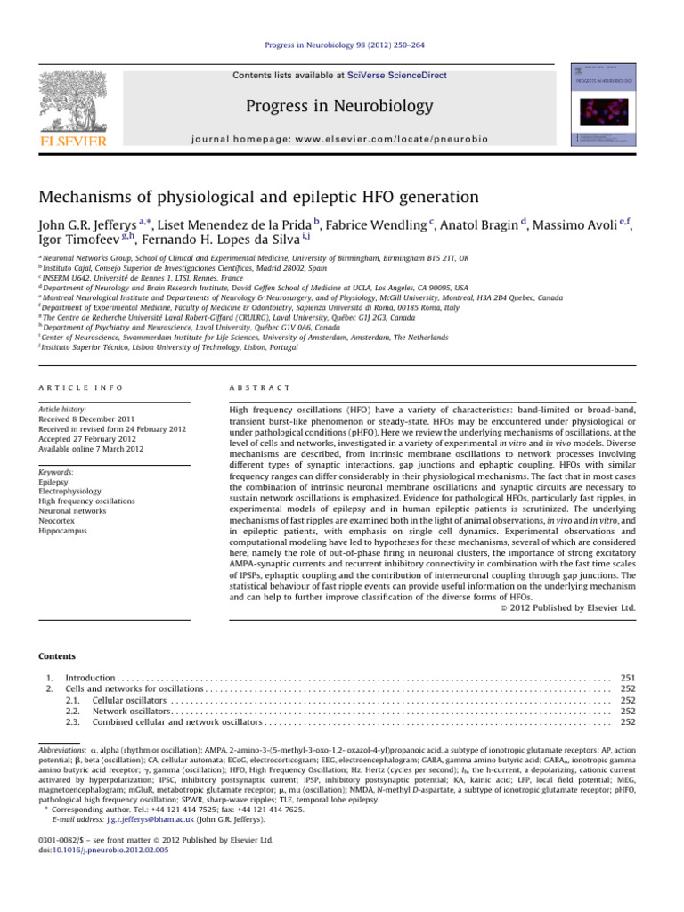 Mechanisms of Physiological and Epileptic HFO Generation | PDF | Neural Oscillation | Inhibitory ...