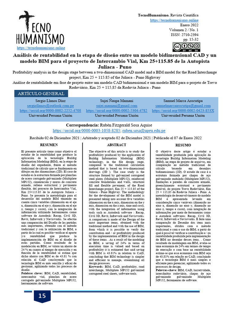 NO. Análisis de Rentabilidad en La Etapa de Diseño Entre Un Modelo Bidimensional CAD y Un Modelo ...