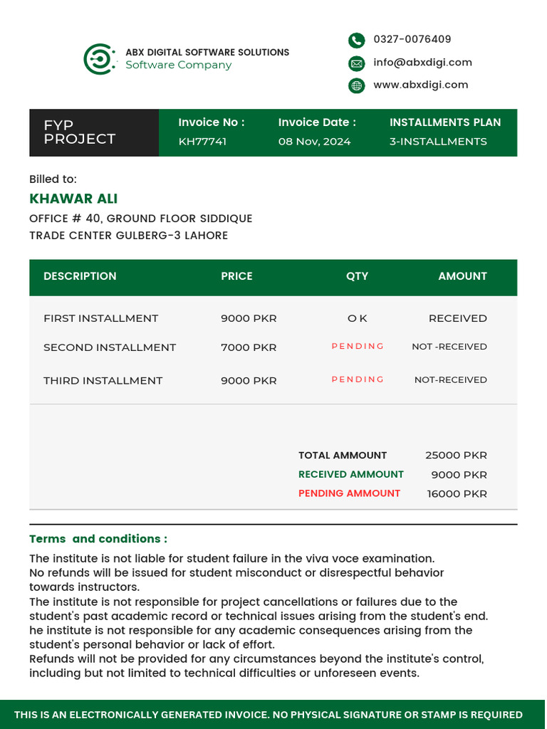 Khawar First Invoice | PDF