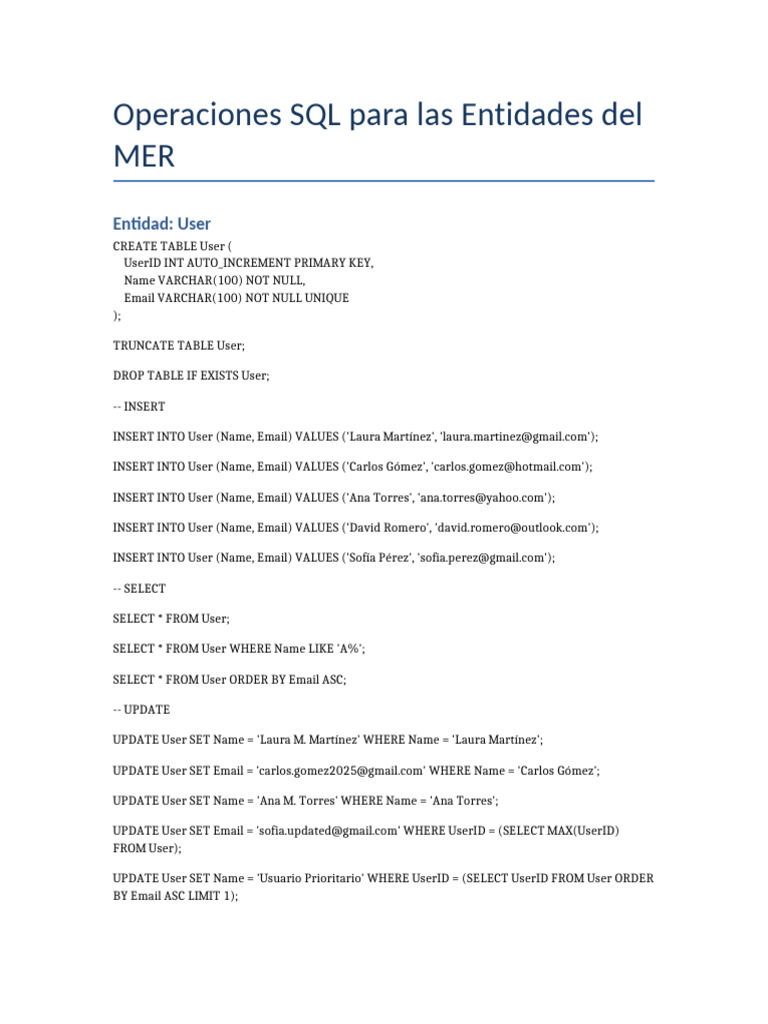 Operaciones SQL Entidades | PDF | Sql | Software Design