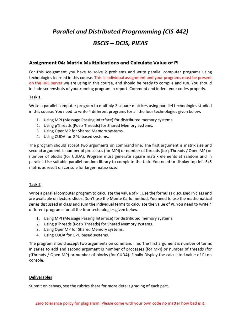 Assignment 04 Matrix Multiplication | PDF | Message Passing Interface | Matrix (Mathematics)