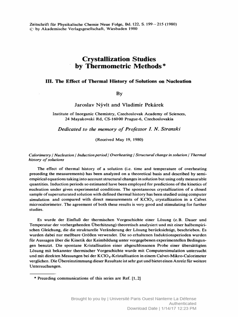Thermal History Effects on Nucleation | PDF | Crystallization | Temperature