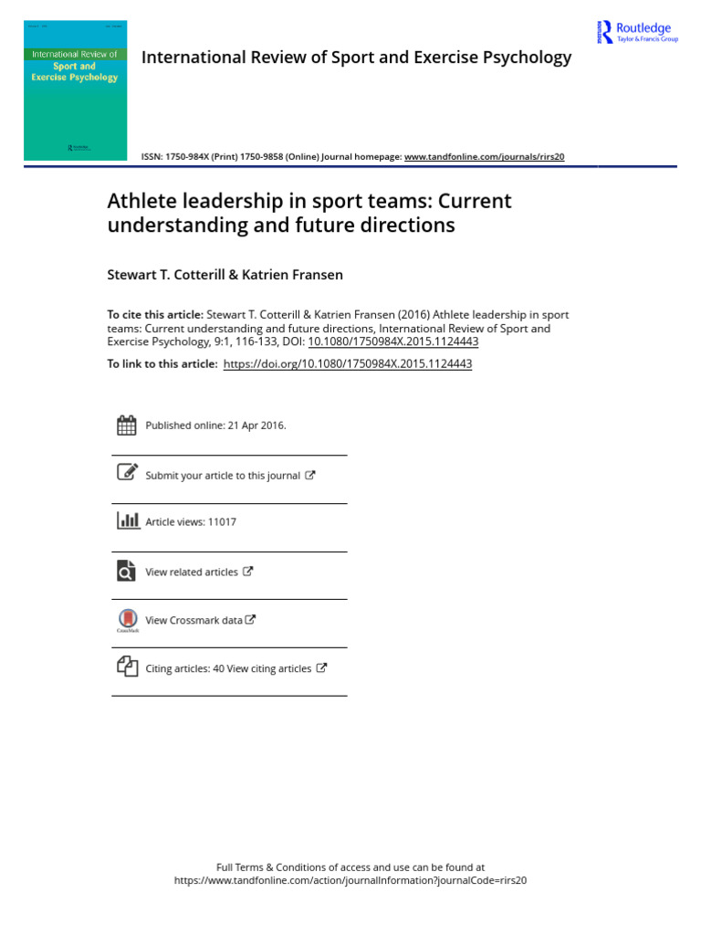 Athlete Leadership in Sport Teams Current Understanding and Future ...
