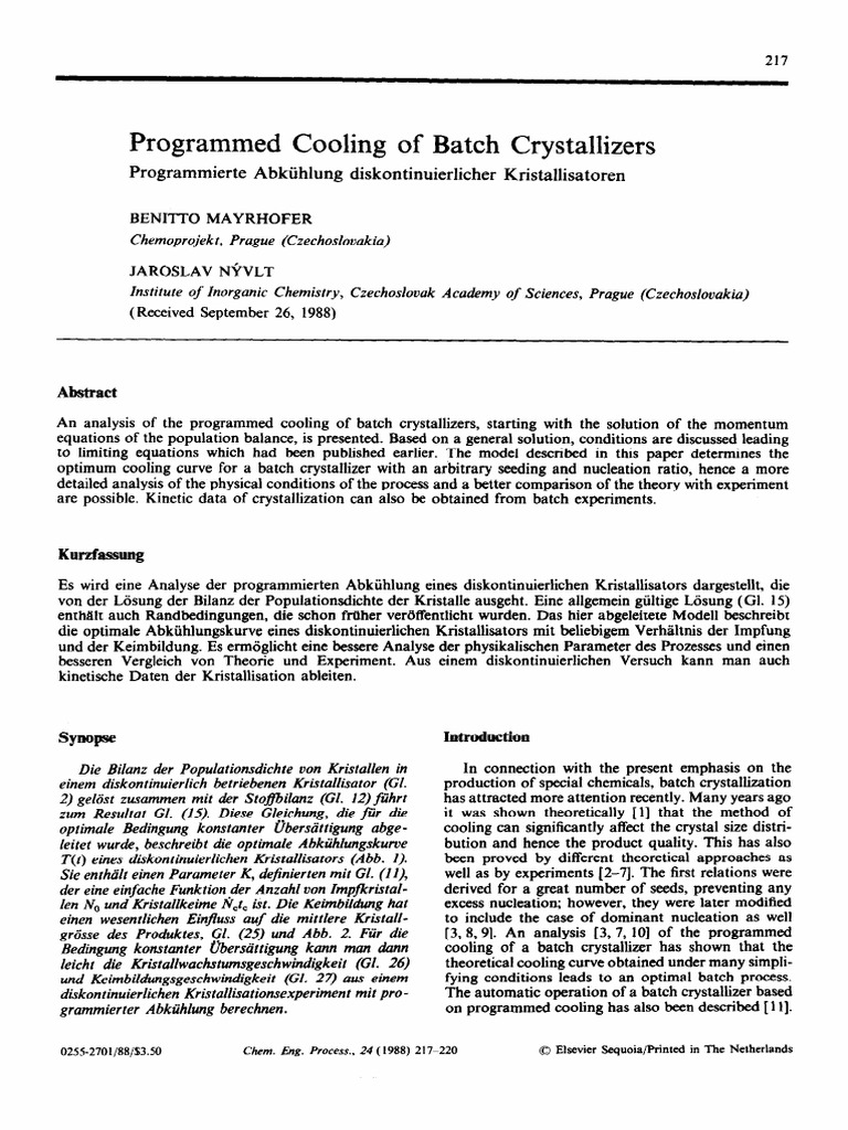 Programmed Cooling of Batch Crystallizers | PDF | Crystallization ...